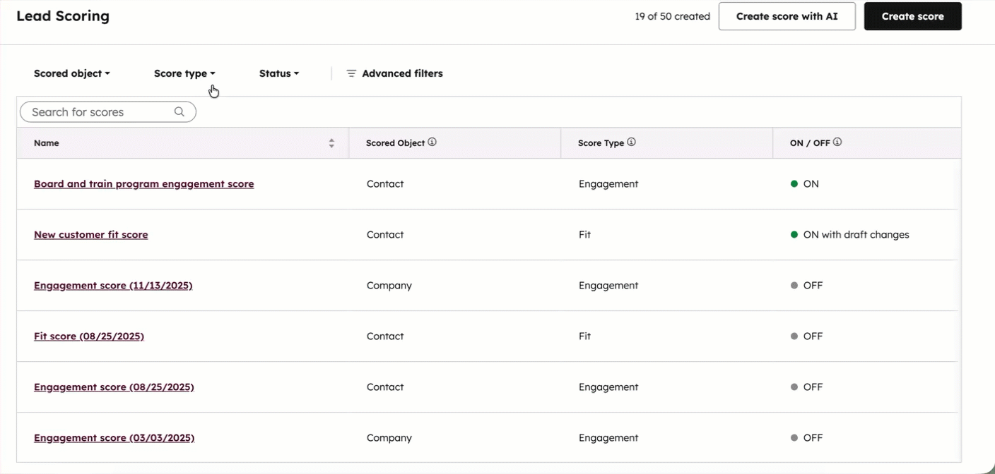 View lead score history and performance