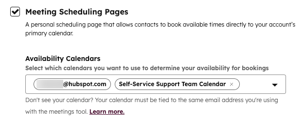 Customize connected calendar and meeting scheduling page settings