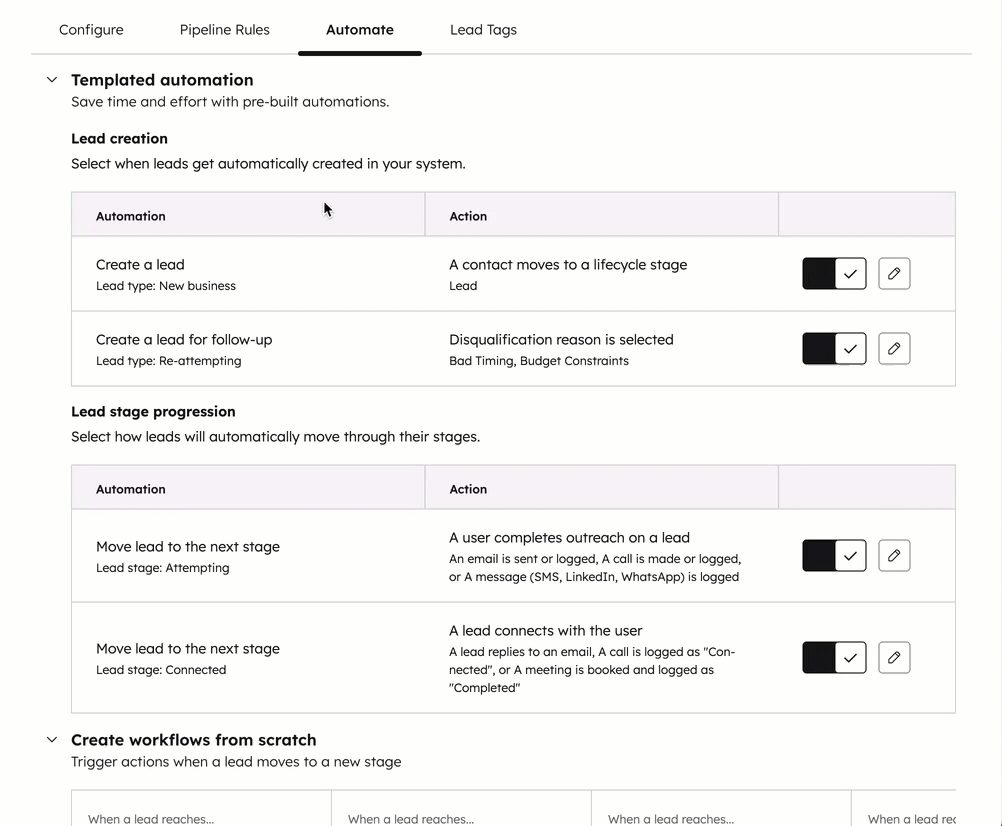 Set up lead pipeline automation