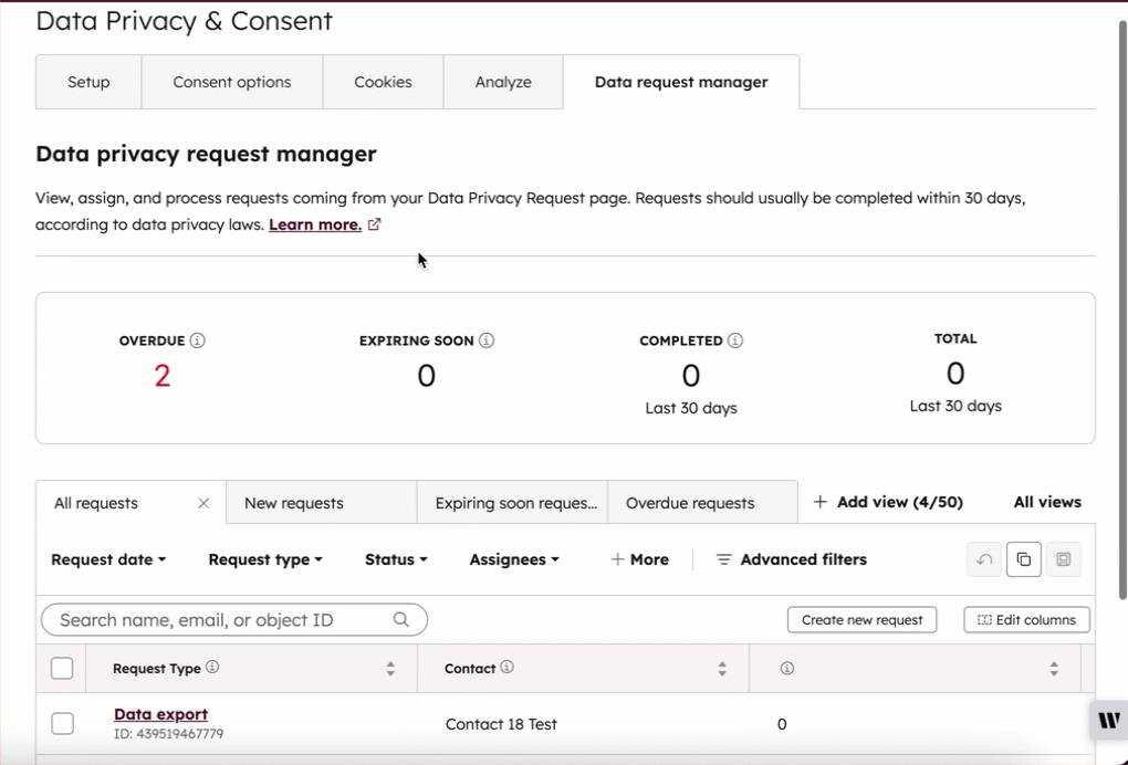 Manage data privacy requests