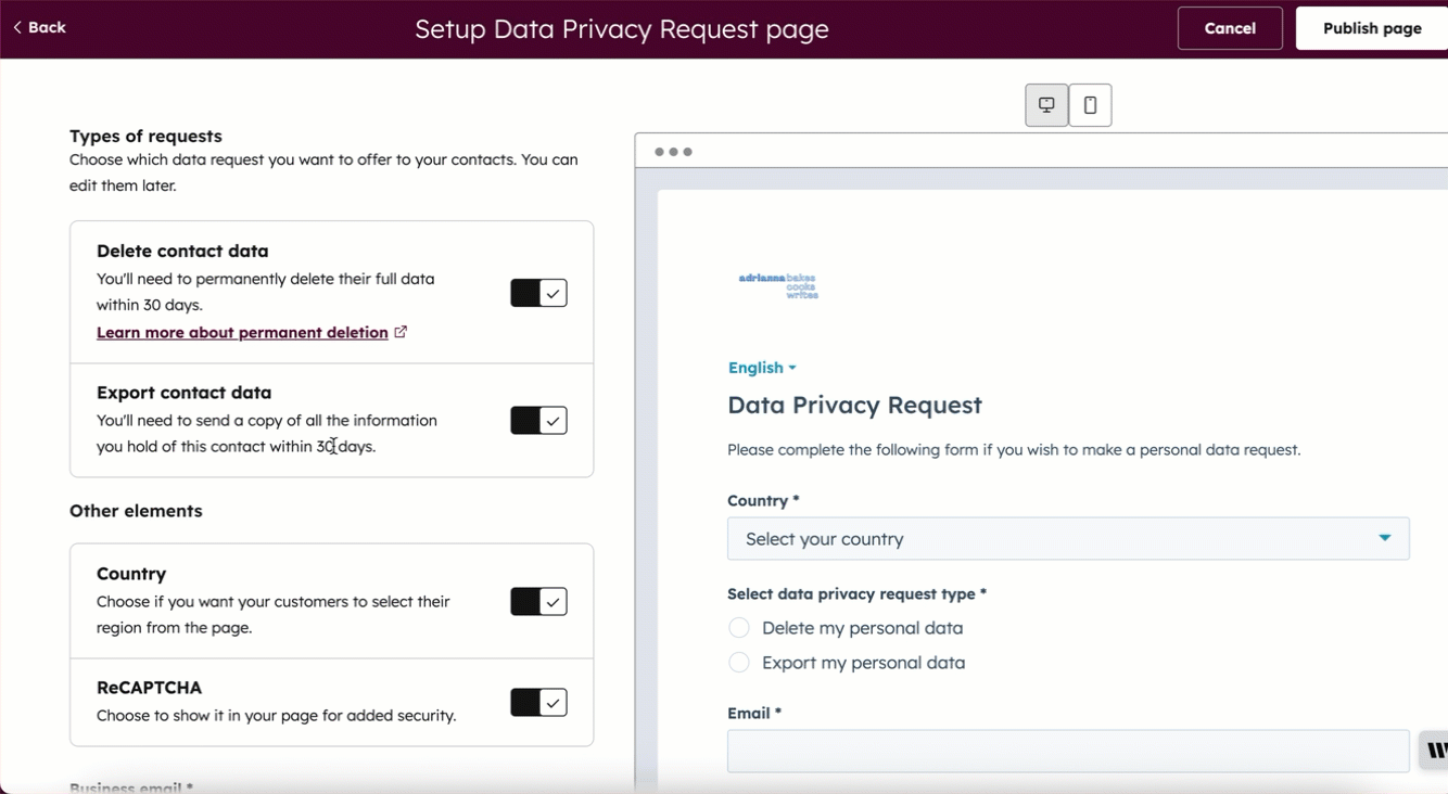 Manage data privacy requests