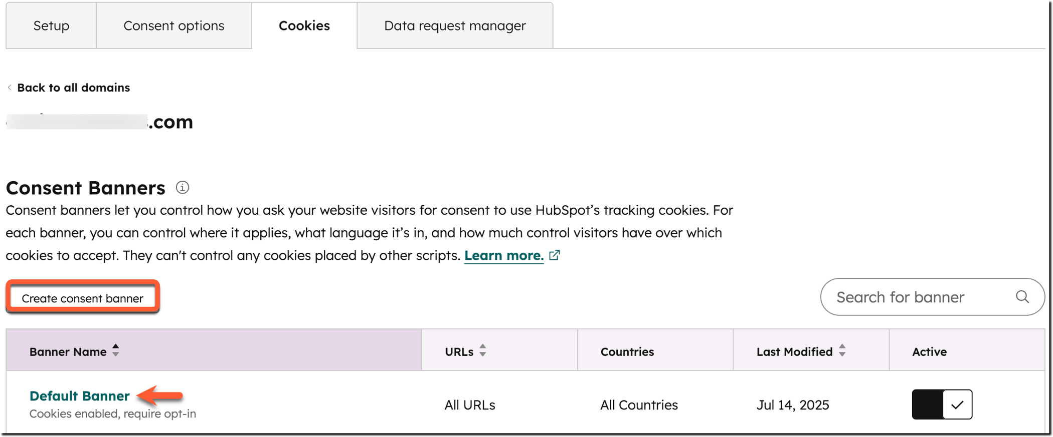 Set up cookie tracking settings and consent banners