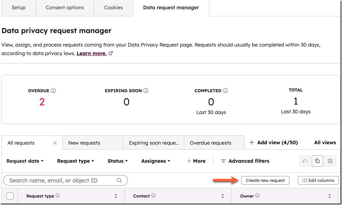 Manage data privacy requests