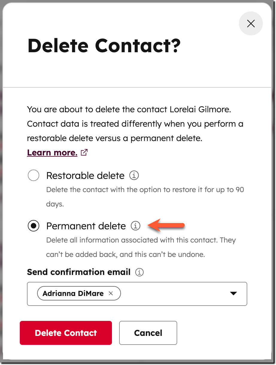Perform a permanent delete in HubSpot