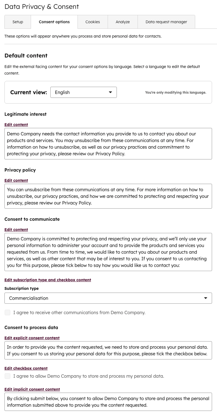 Set default notice and consent language for data privacy-enabled forms ...