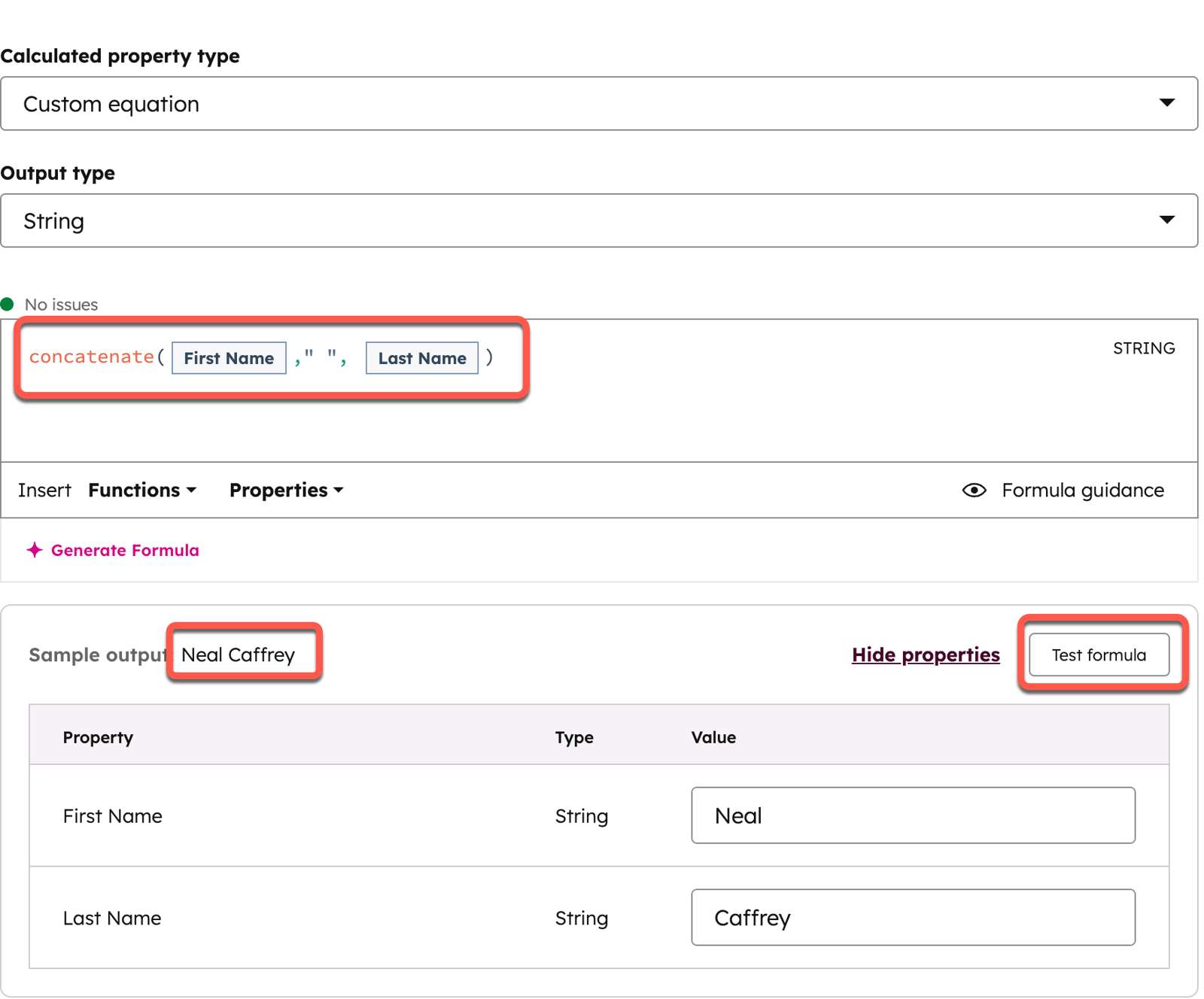 Create calculation and rollup properties