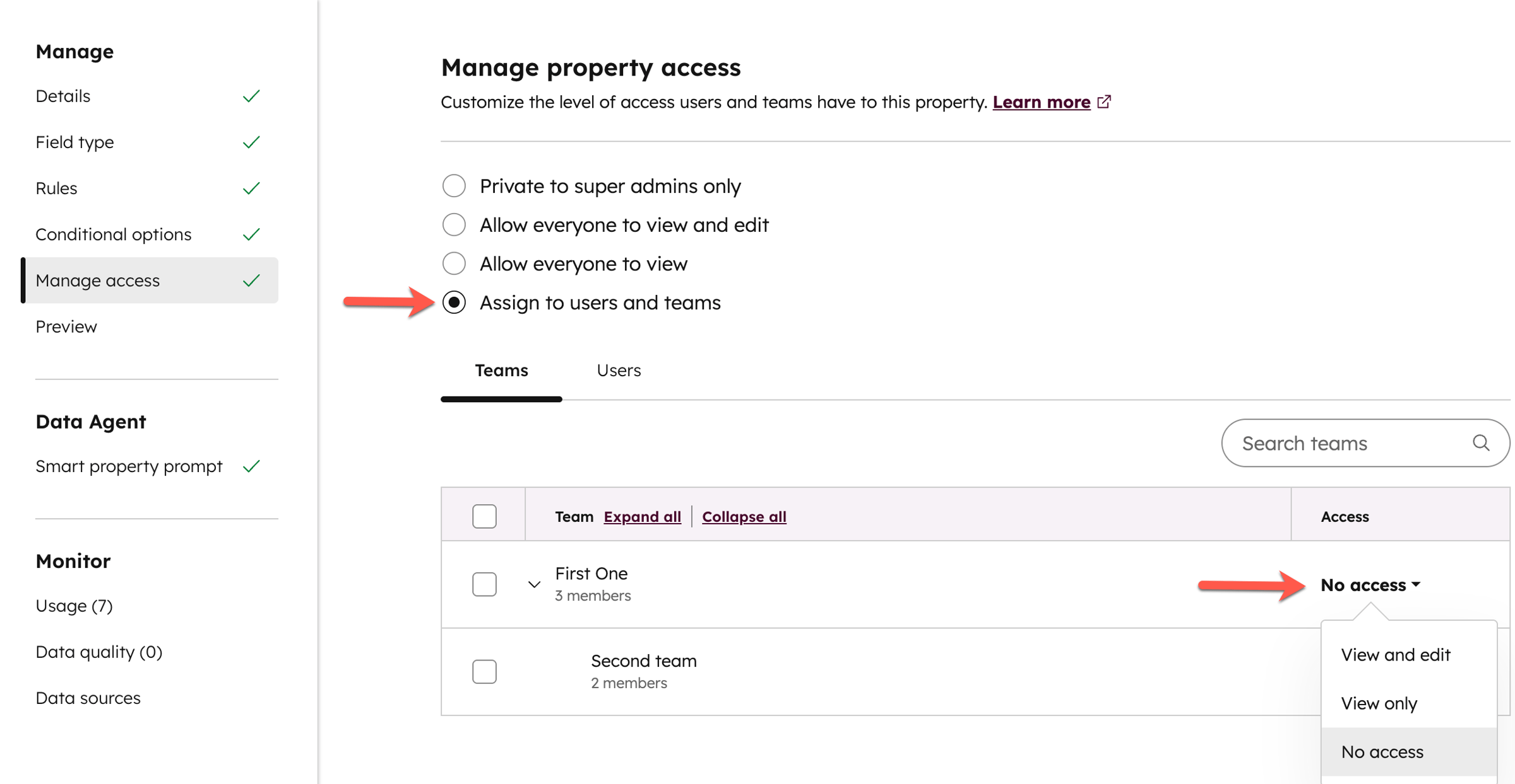 Manage view and edit access for properties