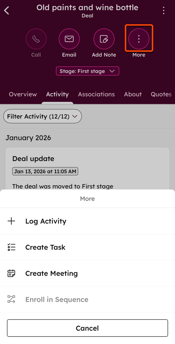 Create and manage records in the HubSpot mobile app