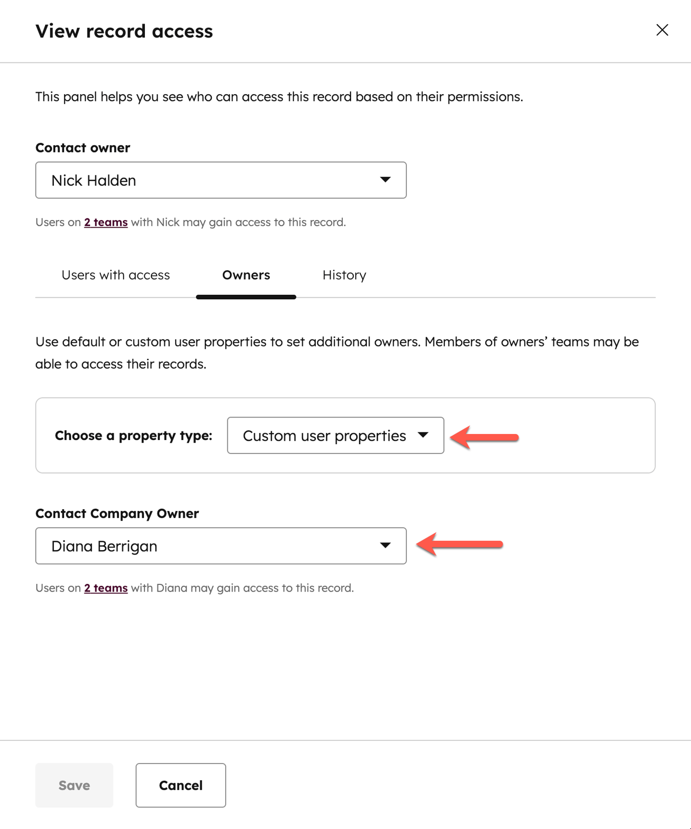 View and manage user access to a record