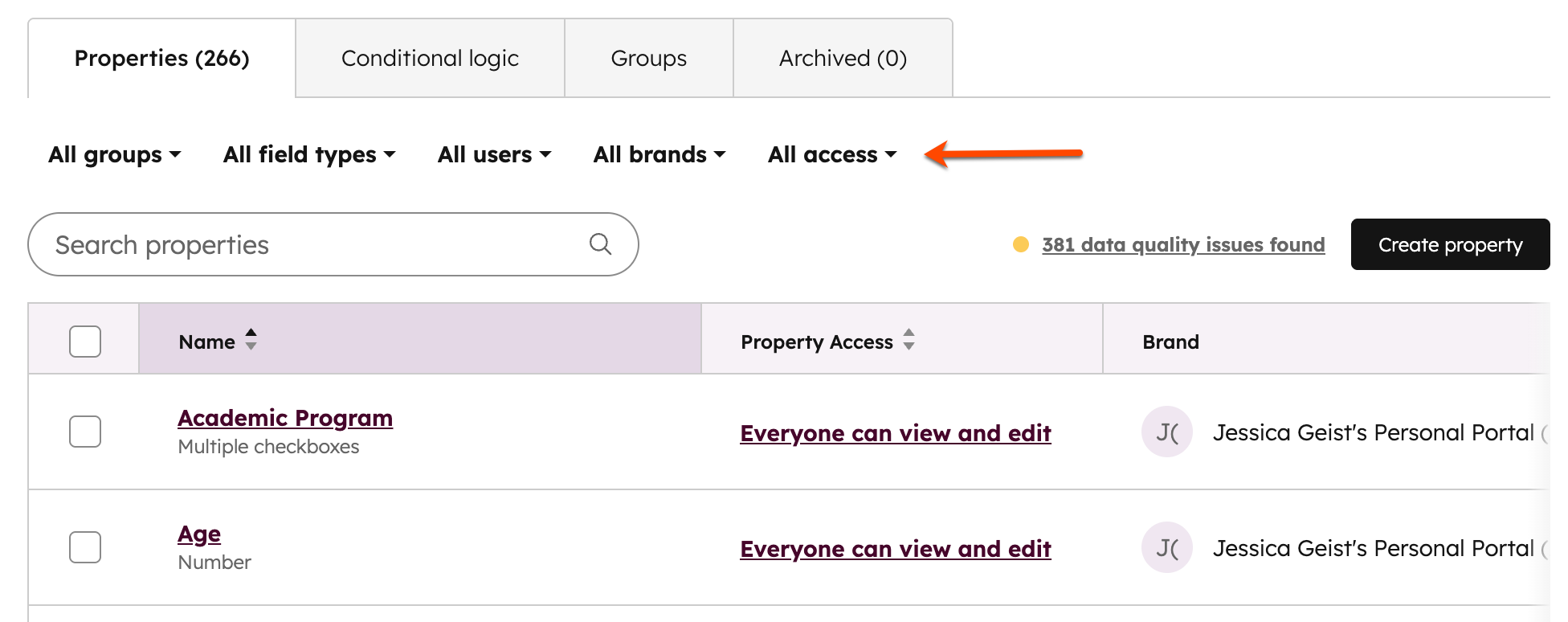 Create a property change event