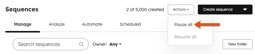 Pause or resume your sequences