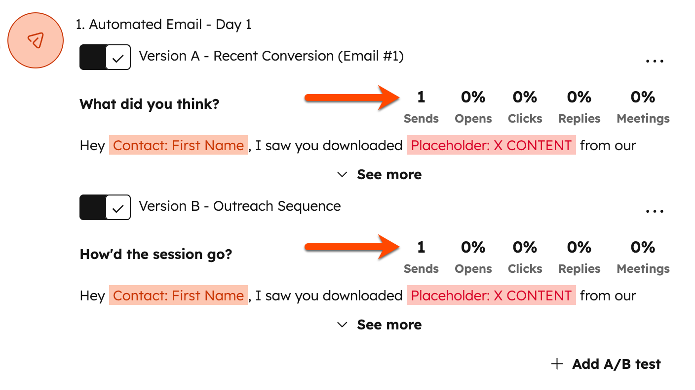 A/B test your sequence emails