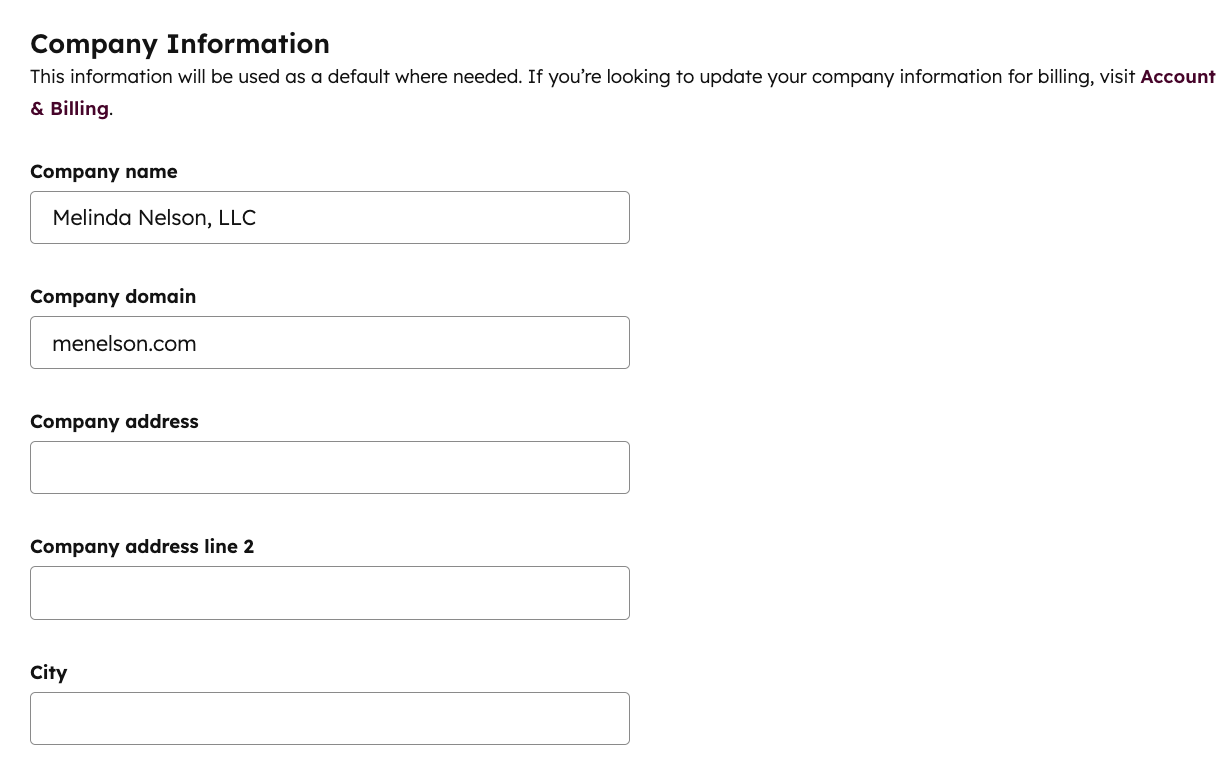 Update your account name and company information