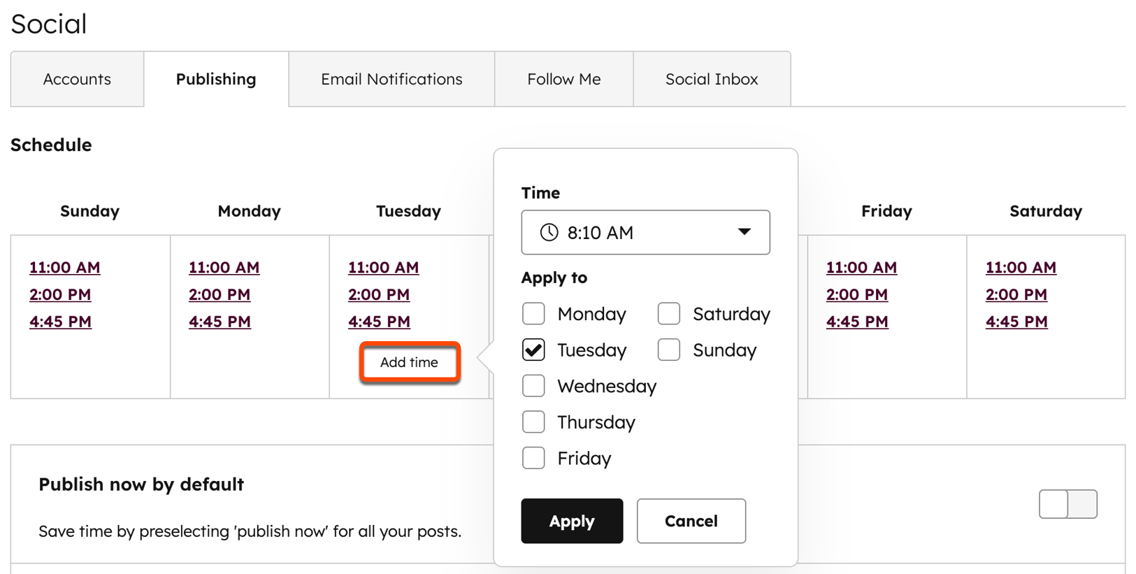 Create a custom social publishing schedule