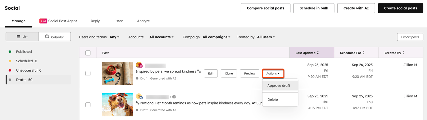 Limit access to social post publishing