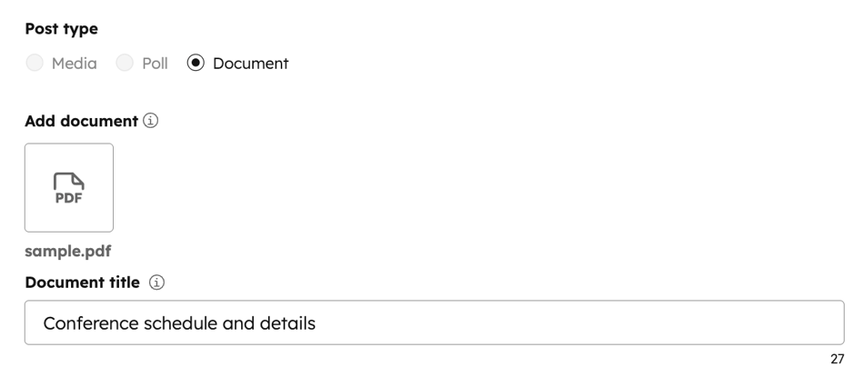 Create and publish LinkedIn media, poll, and document posts