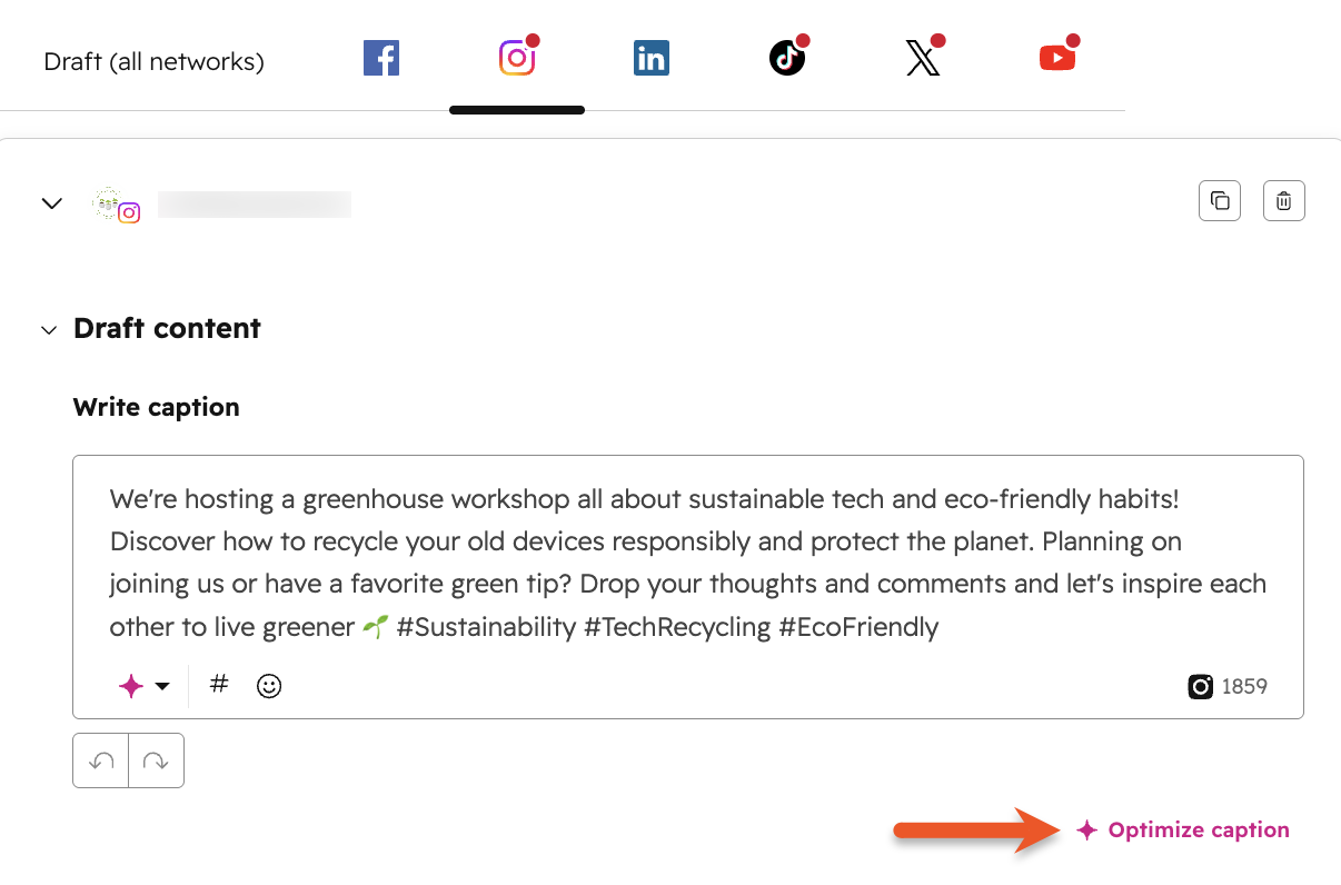 Optimize social post captions and publishing