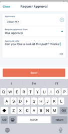 Request approval to publish a social media post