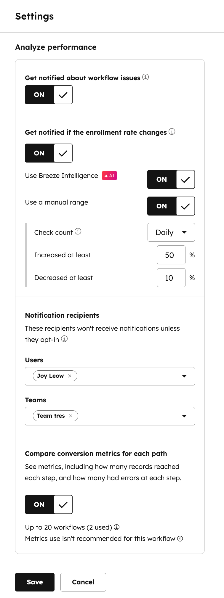 Manage workflow settings