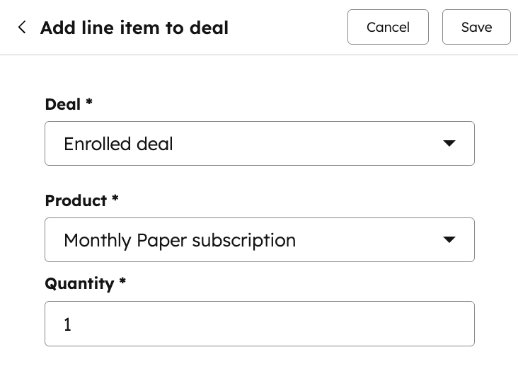 Add line items to deals using workflows