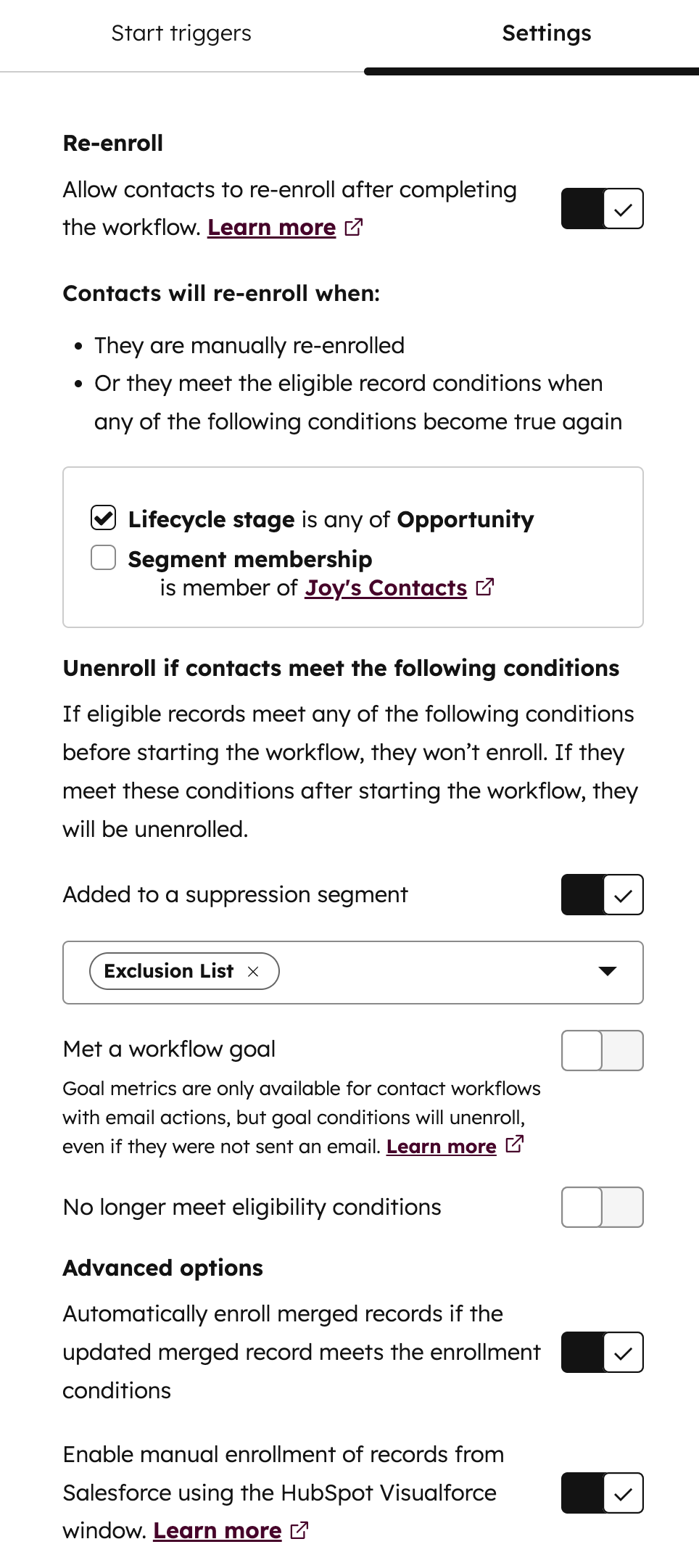 Einstellungen für die Aufnahme in Workflows verwalten