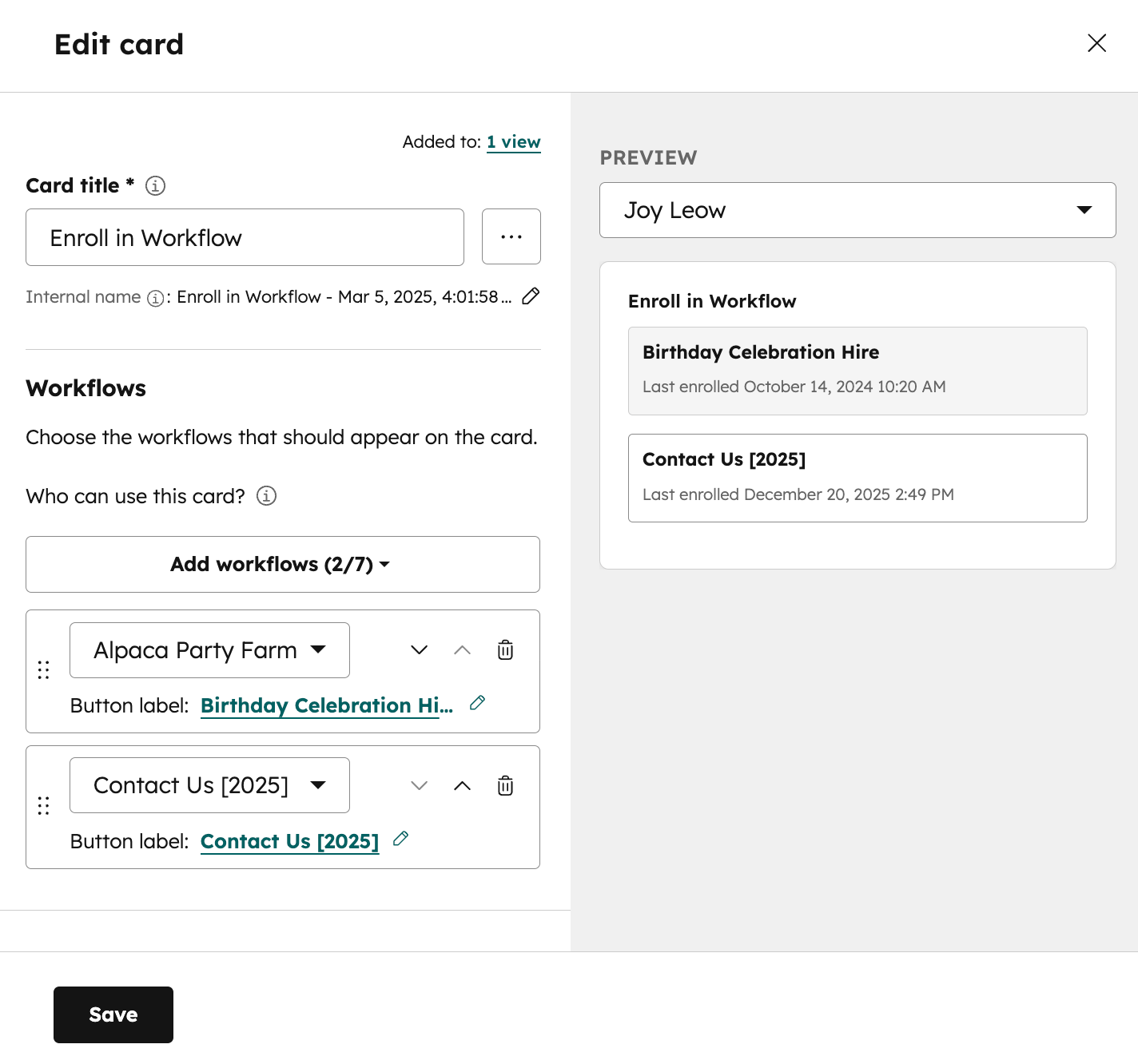Enroll records in workflows using CRM cards