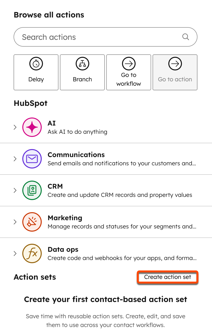 Create and use action sets