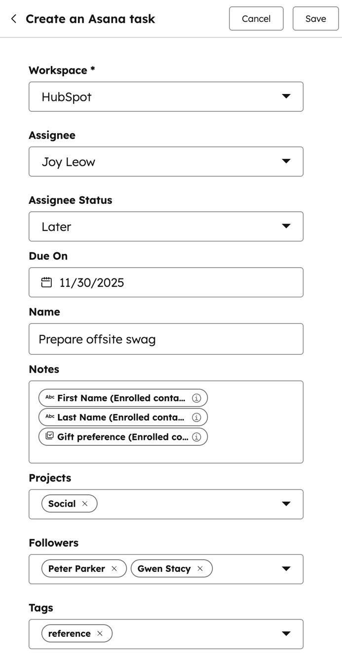 Create Asana tasks with workflows