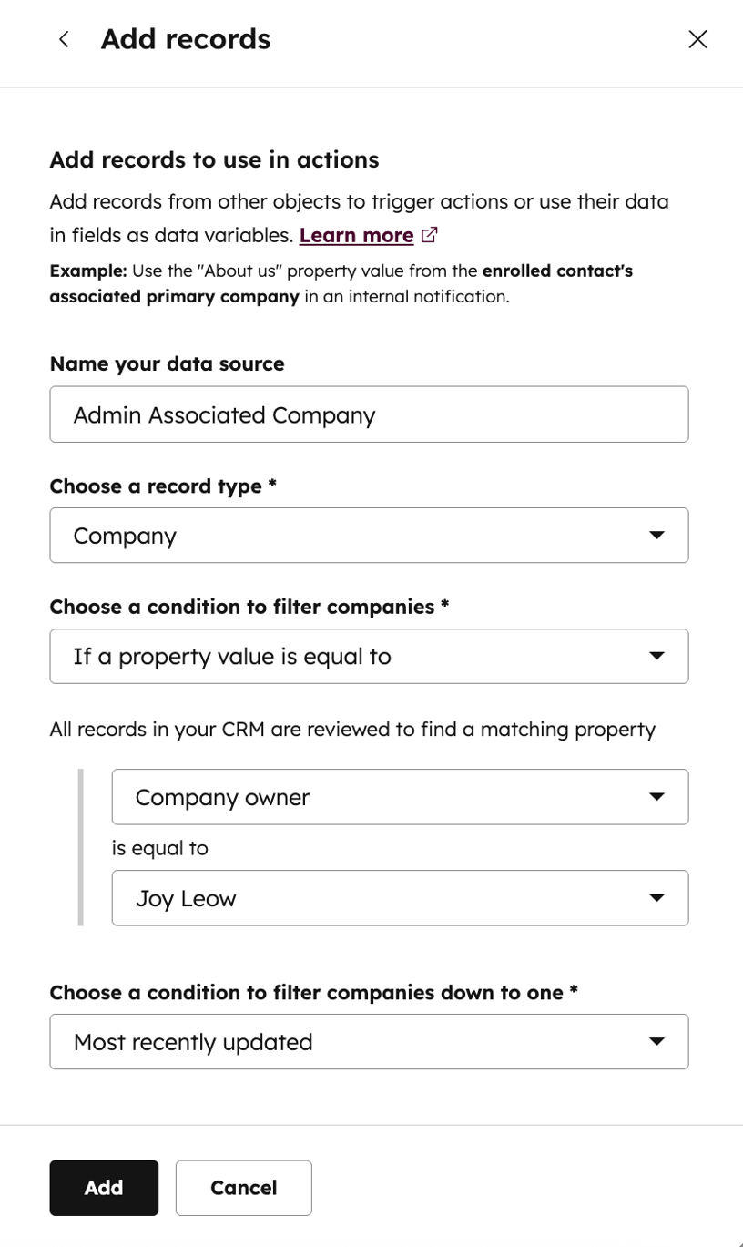 Add data variables to workflow actions
