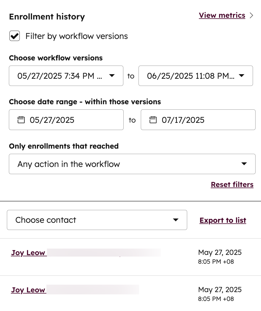 Review your workflow's enrollment history