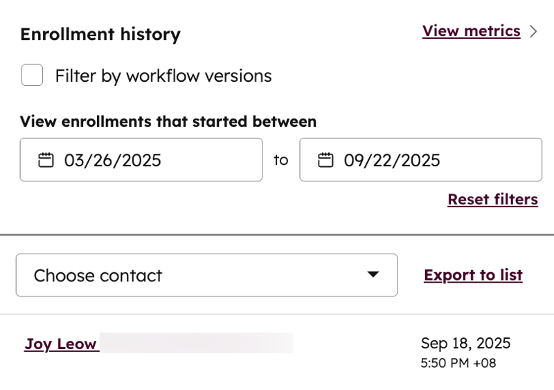 Review your workflow's enrollment history