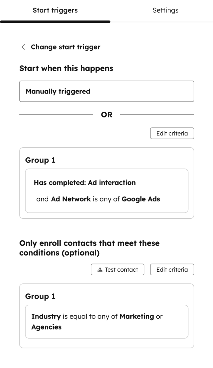 Set event enrollment triggers