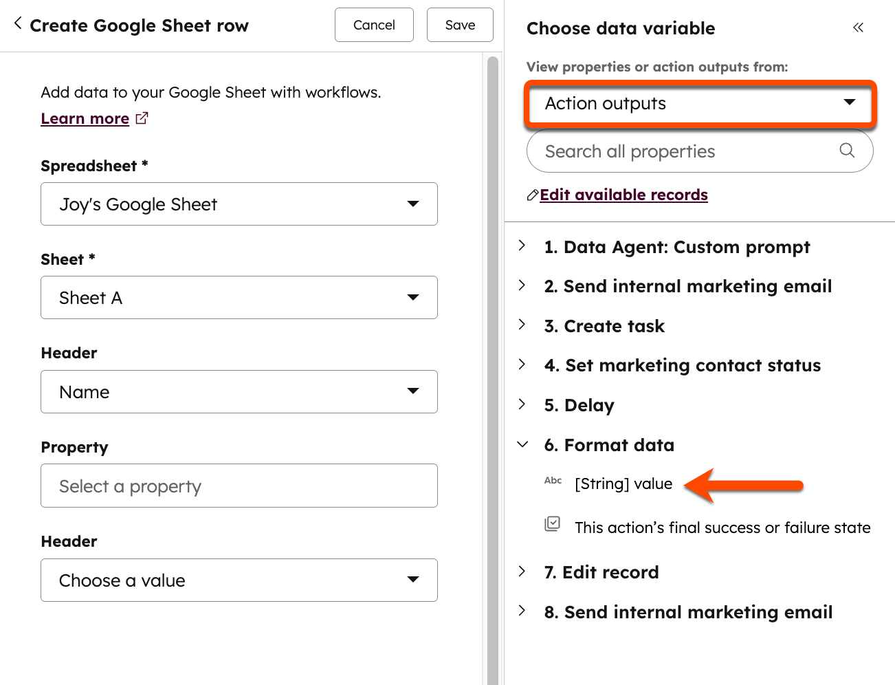Use workflow action outputs