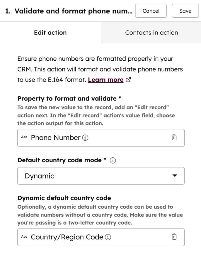 Format phone numbers using workflows