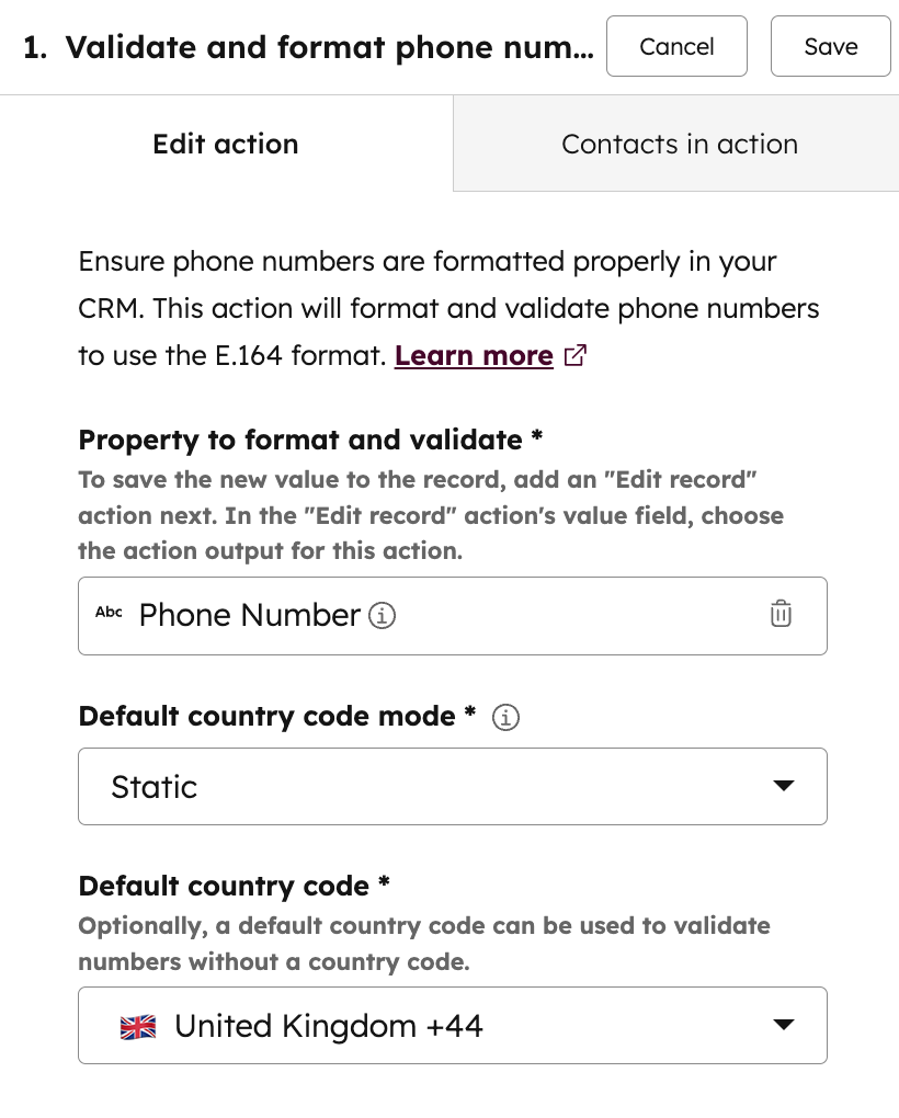Format phone numbers using workflows