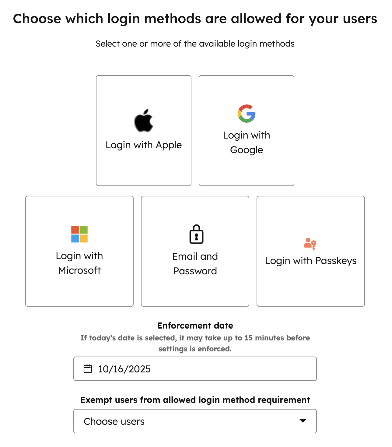 Restrict which login methods users can use to access your account
