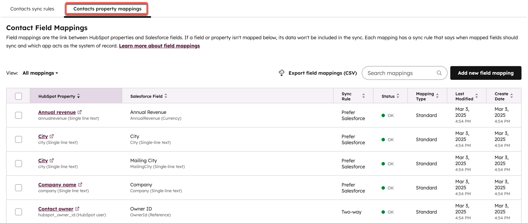 Map HubSpot properties to Salesforce fields