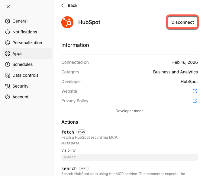 Set up and use the HubSpot connector for ChatGPT