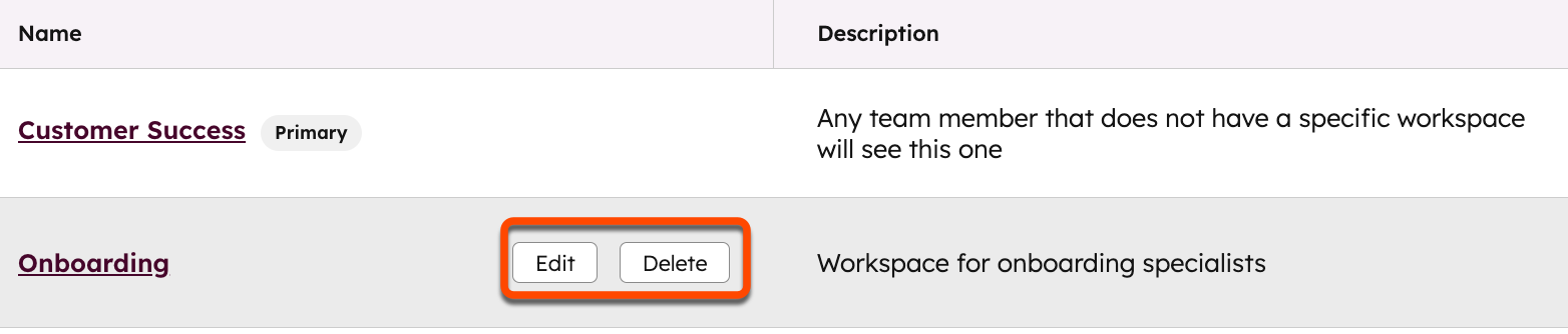 Configure customer success workspaces by team