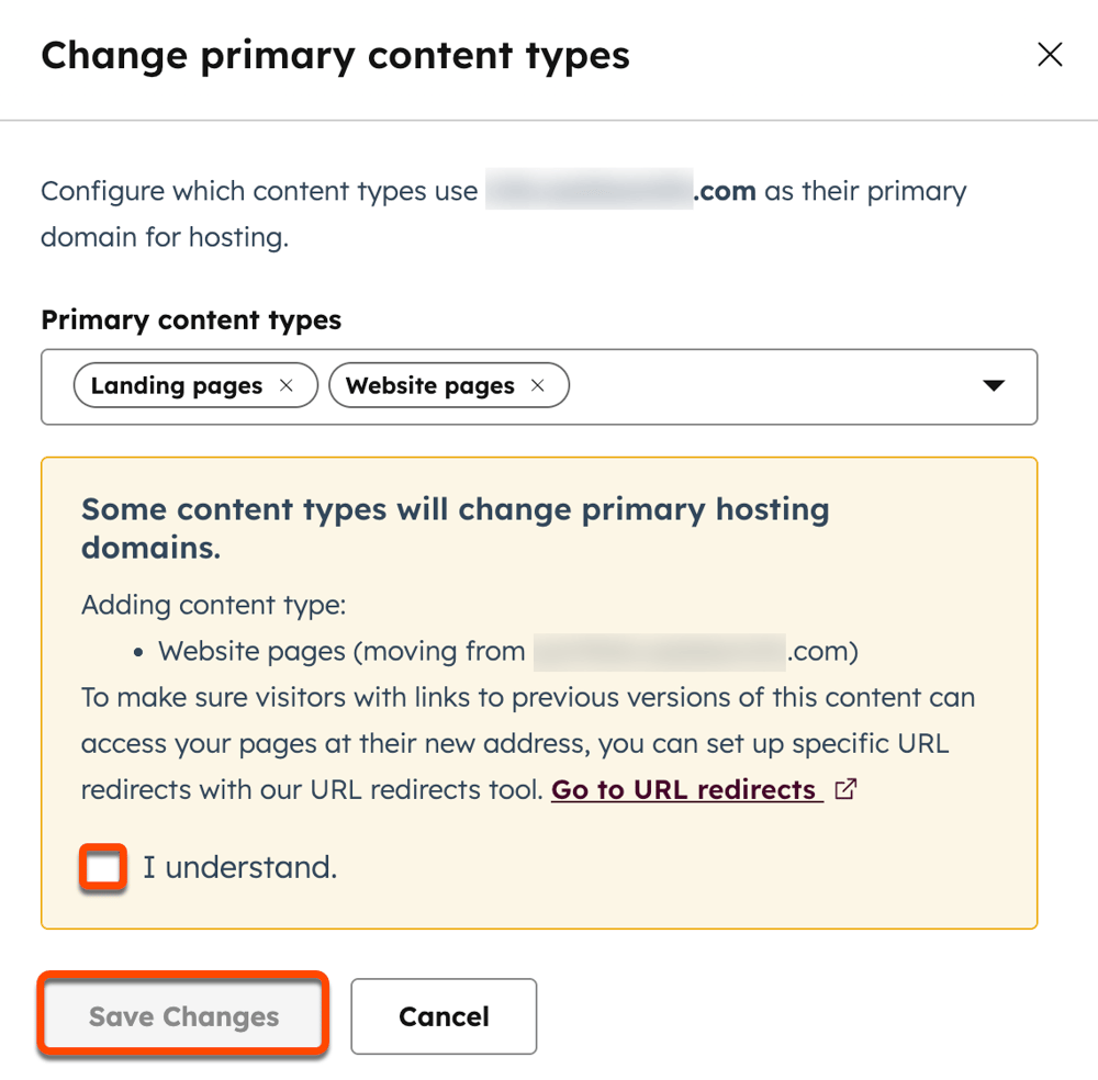 Change the hosting domain for HubSpot content
