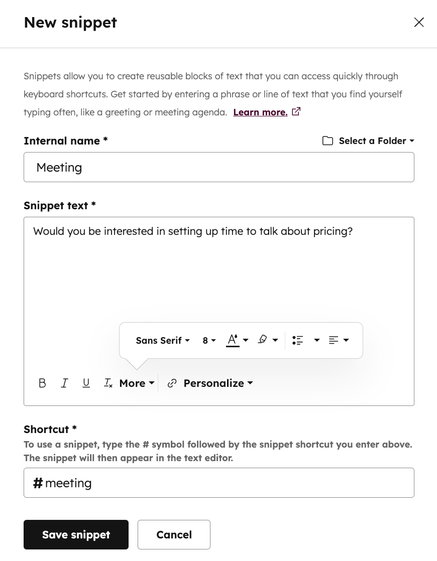 Create and use snippets