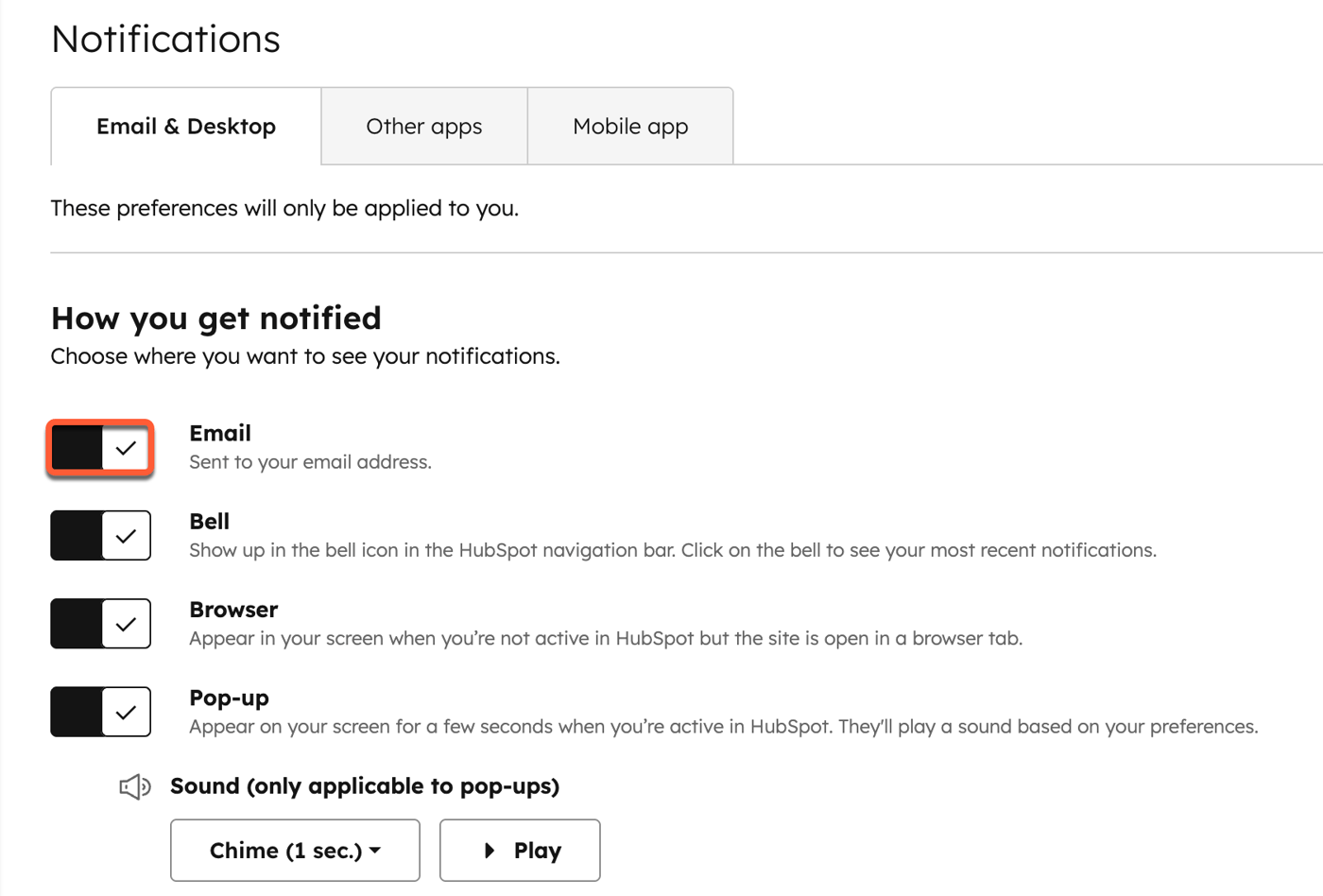 Set up user notifications in HubSpot