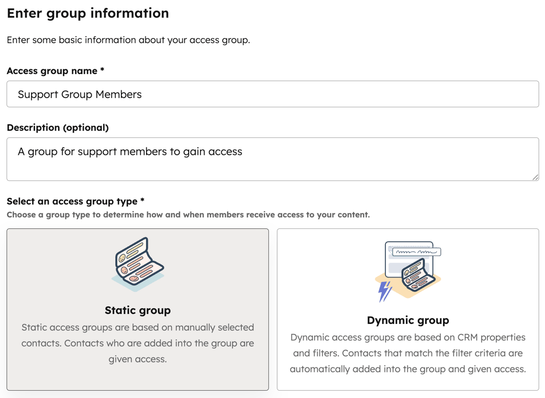 Create and manage access groups for private content