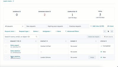 Manage data privacy requests