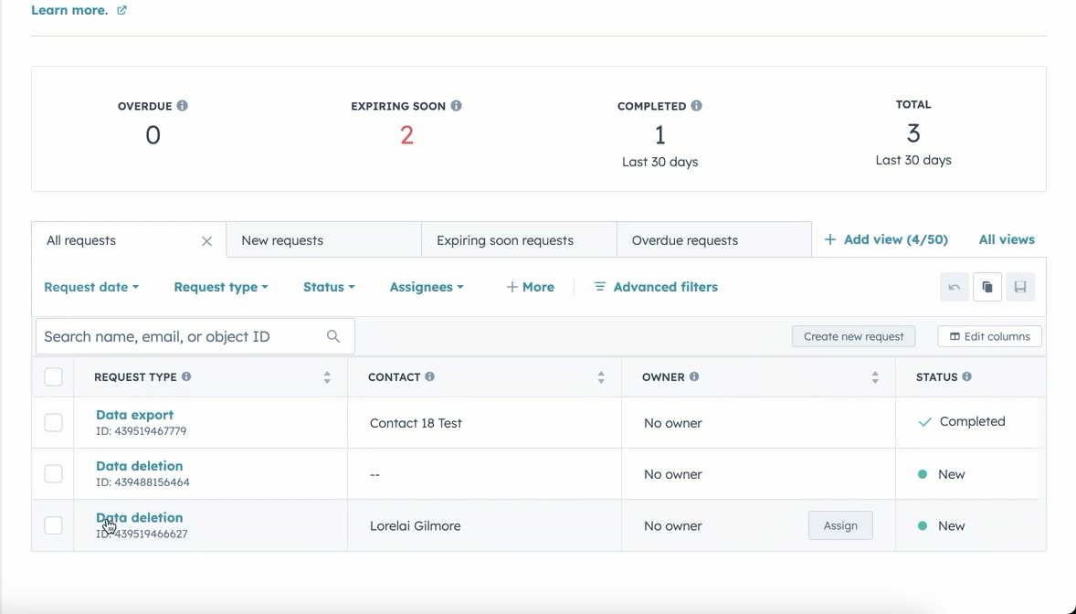 Manage data privacy requests
