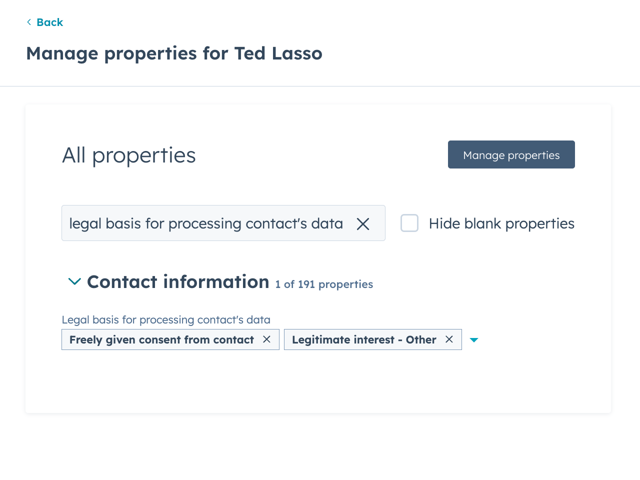 Track legal basis of processing in HubSpot