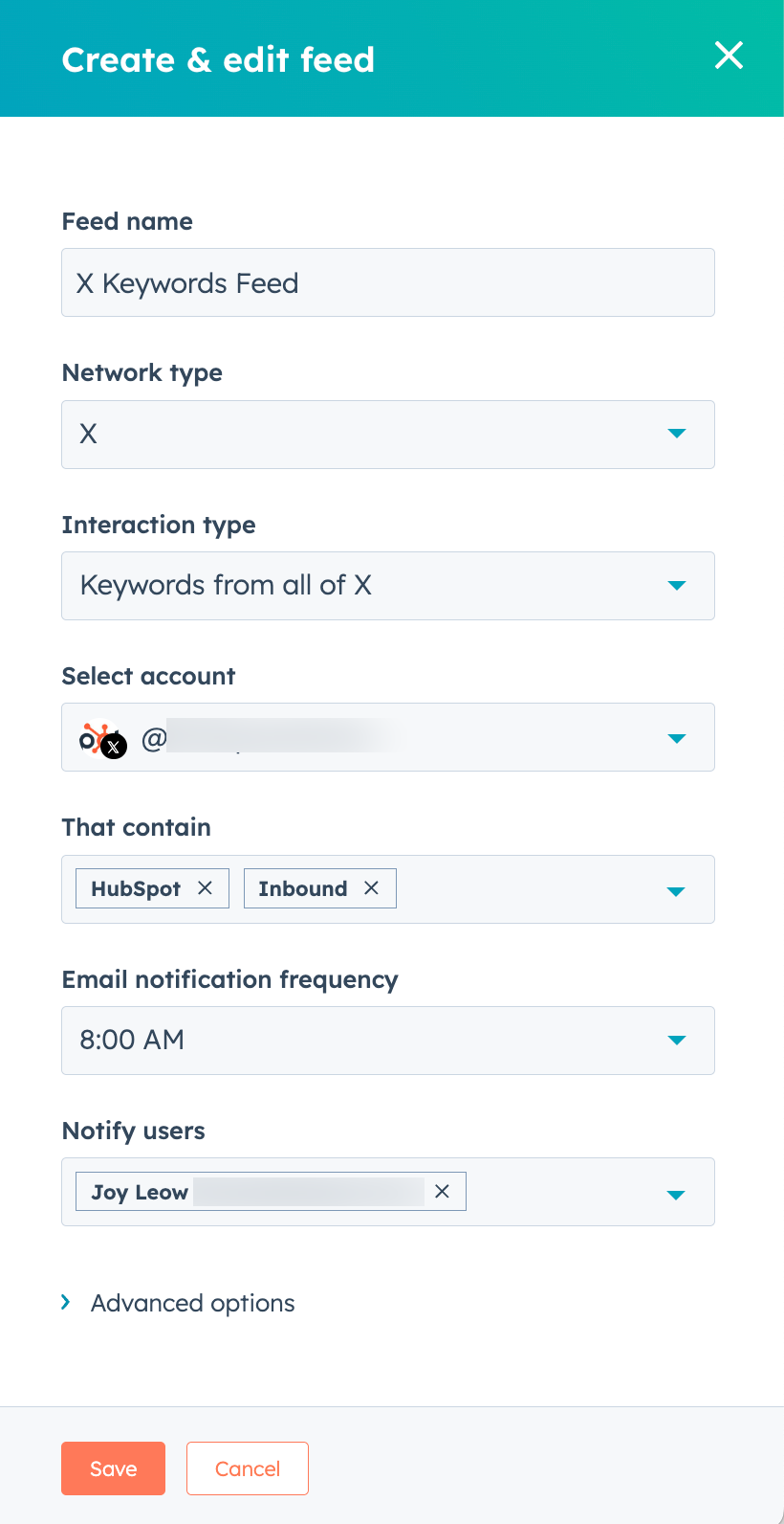 Create and monitor X feeds