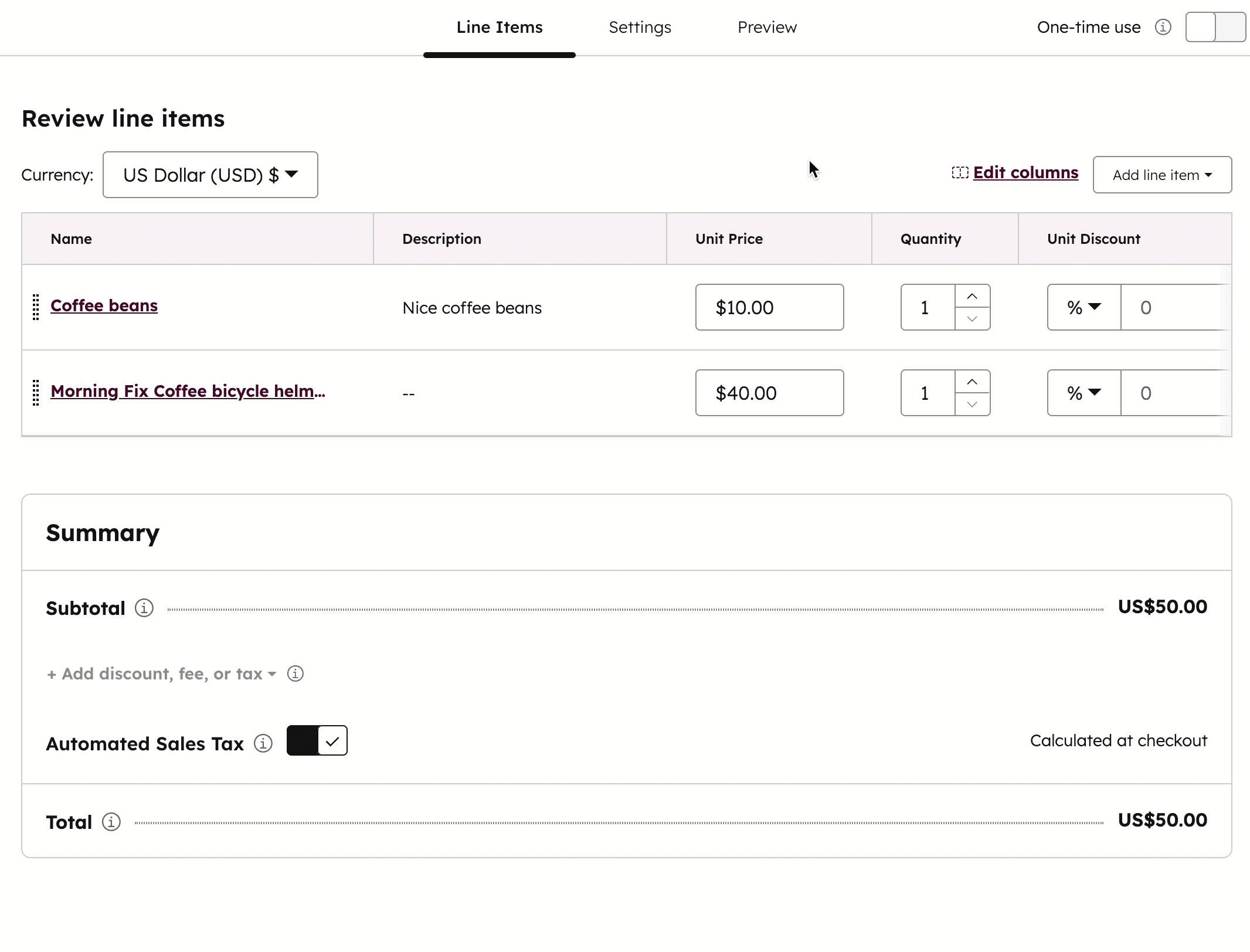 Set up automated tax and tax rates