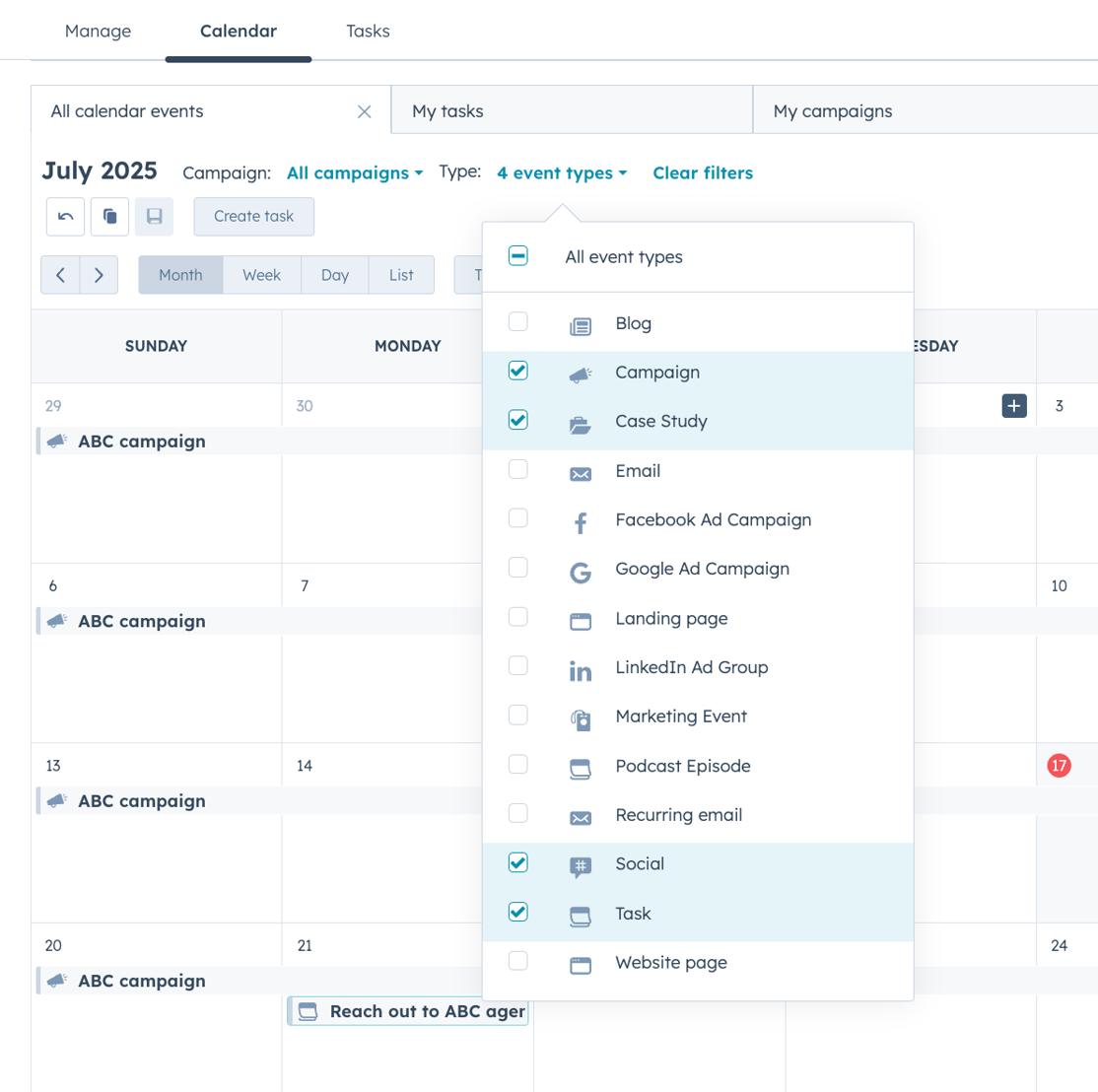 Plan your campaigns with the marketing calendar