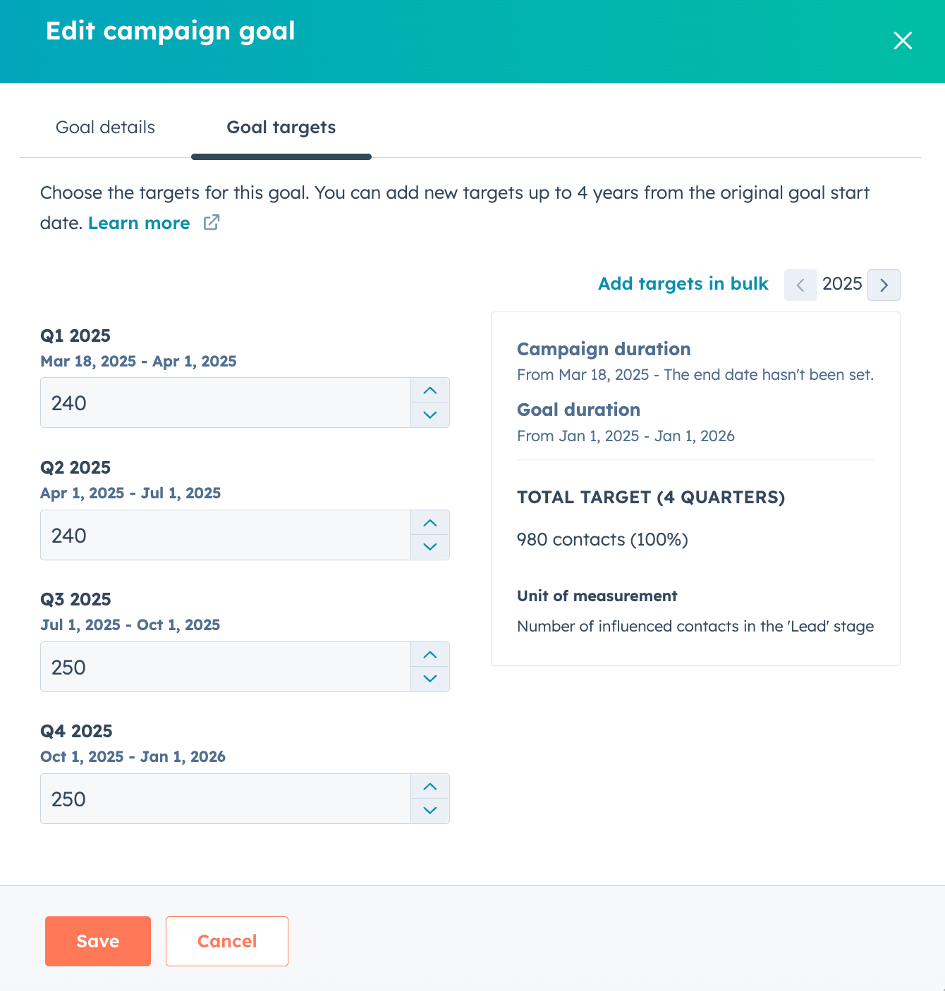 Use the campaign goals tracker
